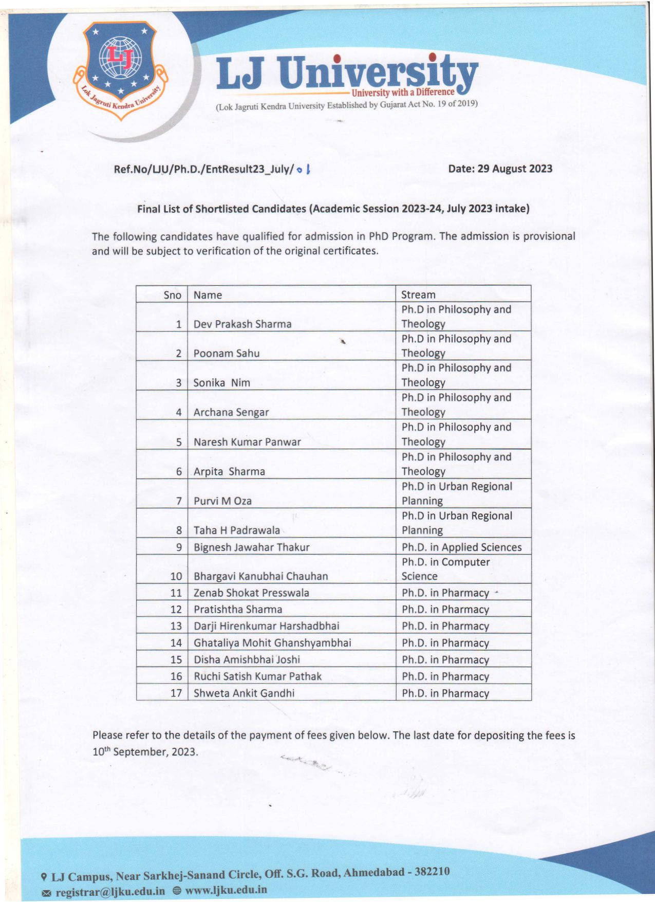Results | Lok Jagruti University